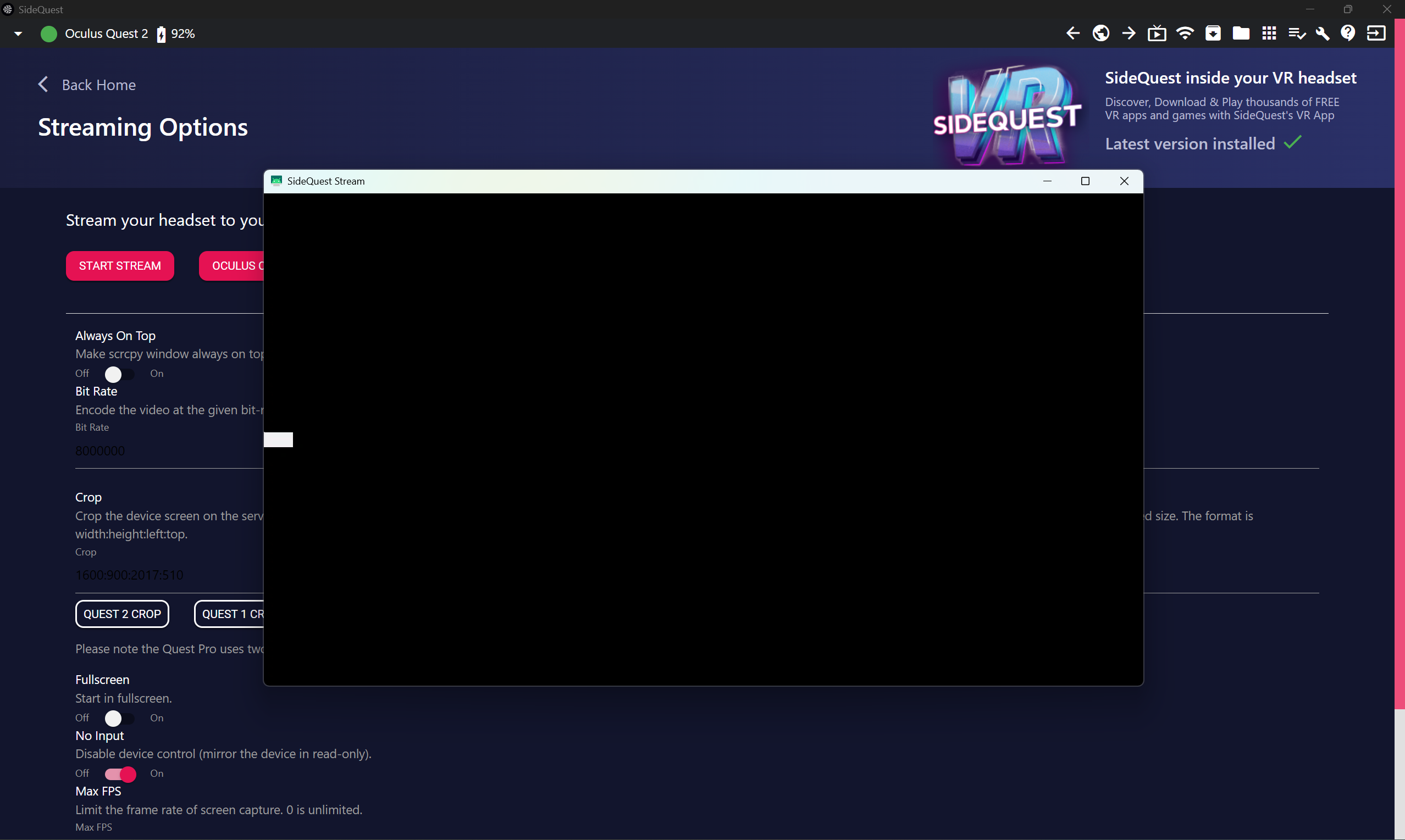 SideQuest Community ... Post: Black screen after s... SideQuest