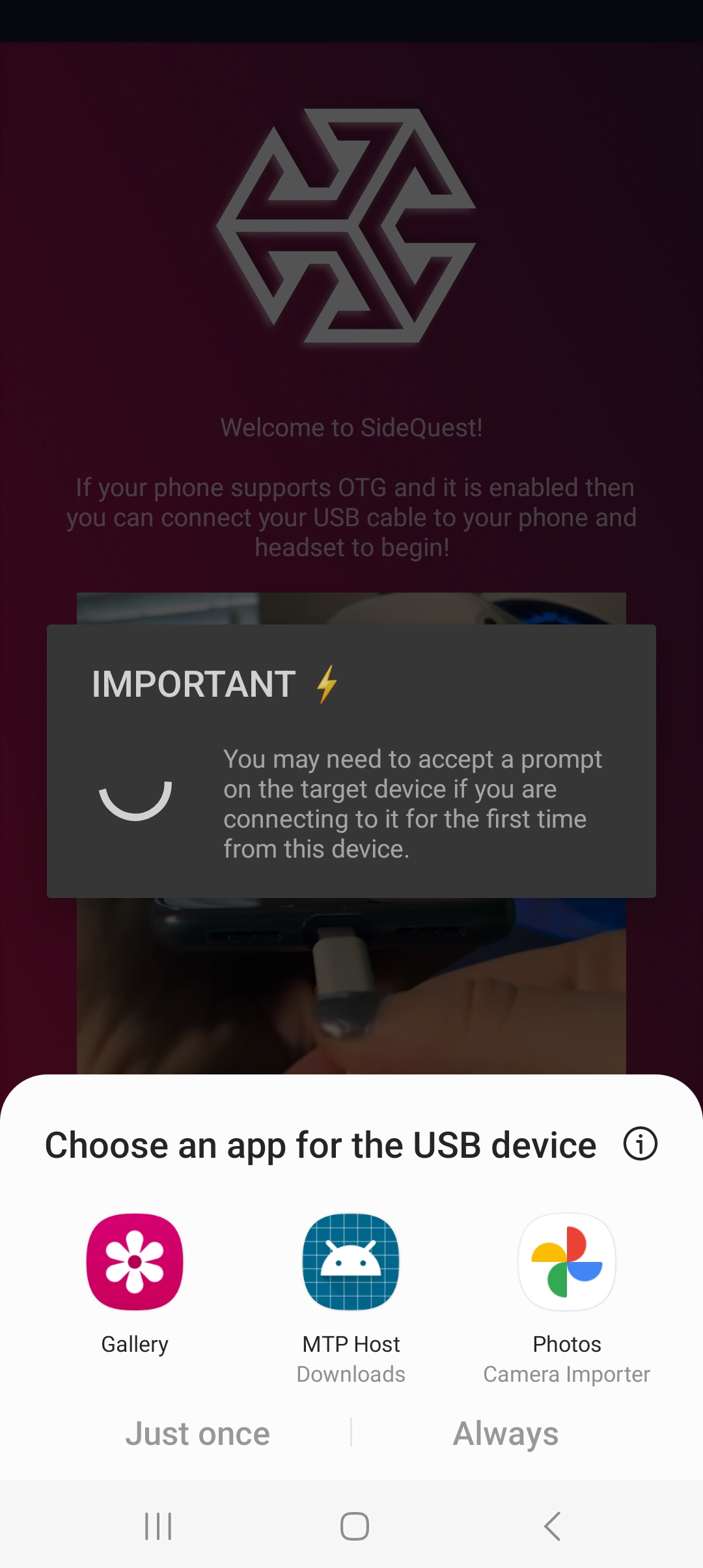 SideQuest Community ... Post: My phone won't give me the option of using side quest to access my ...